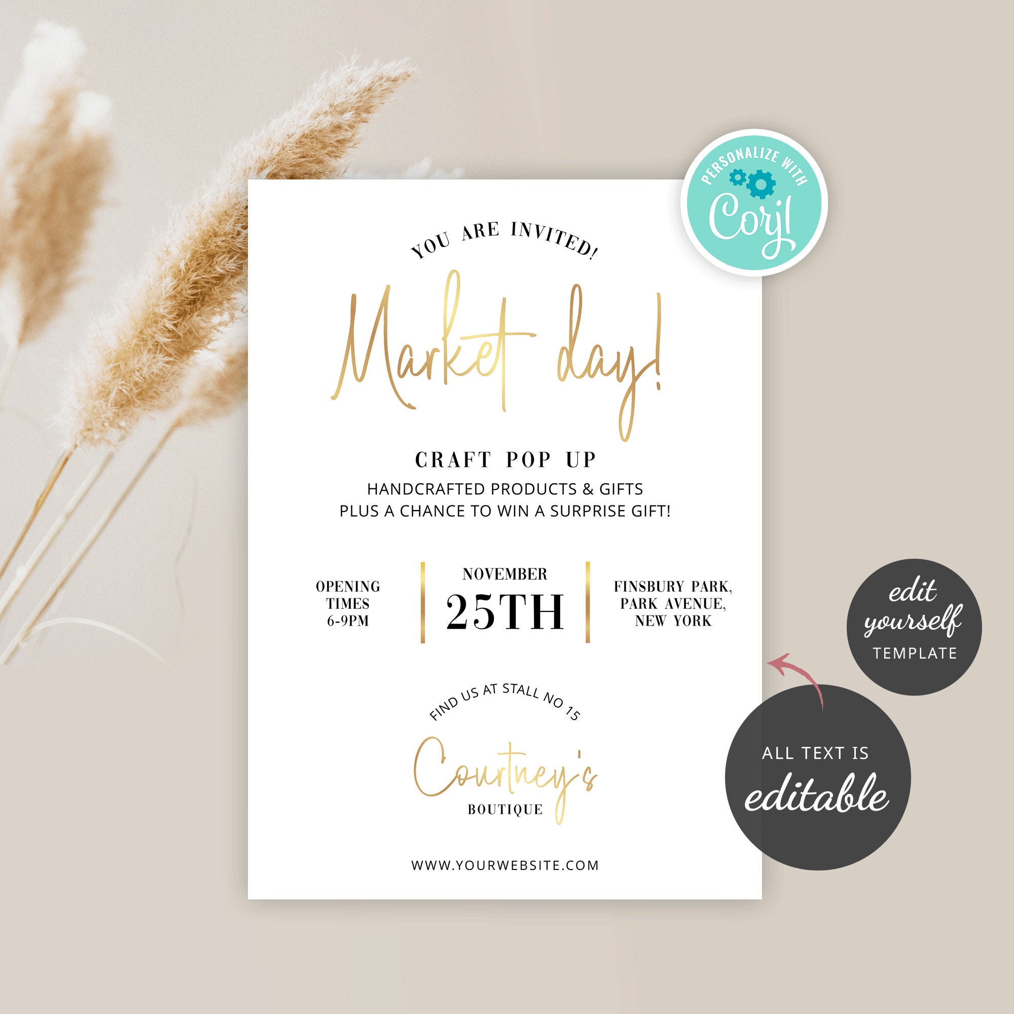 DIY Market Day Flyer Template Faux Gold Market Stall Invite - Etsy