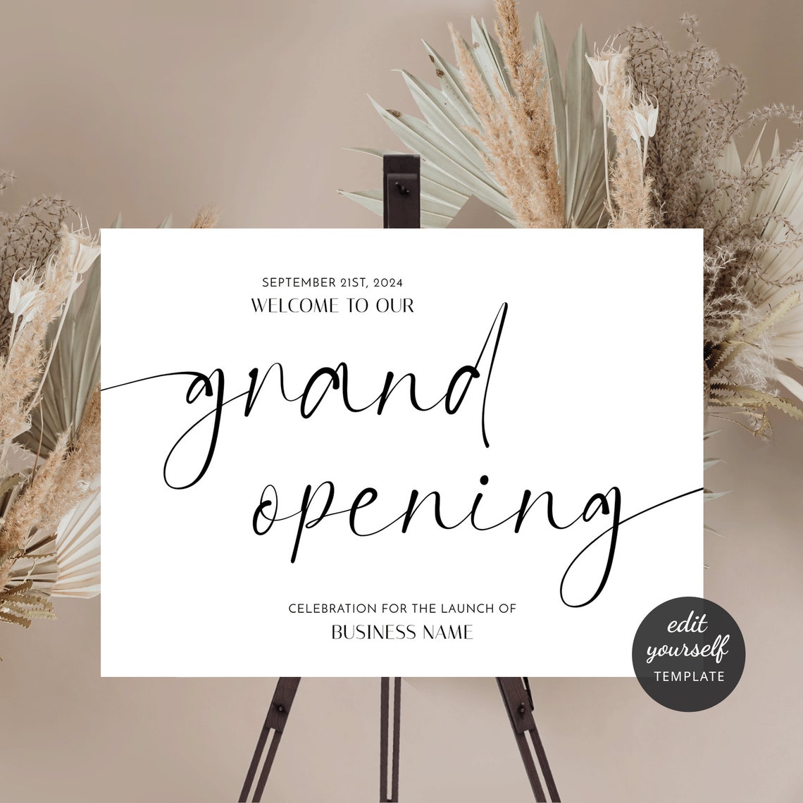 Business Grand Opening Welcome Sign Template, Elegant Boutique Launch ...