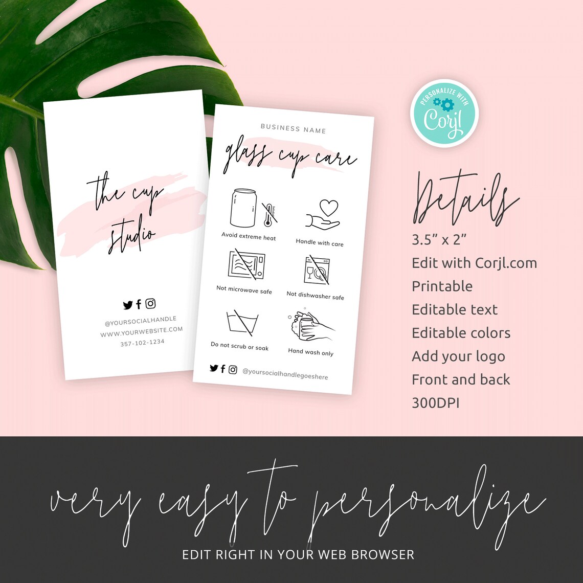 Beer Glass Care Card Template Editable Can Tumbler Care - Etsy