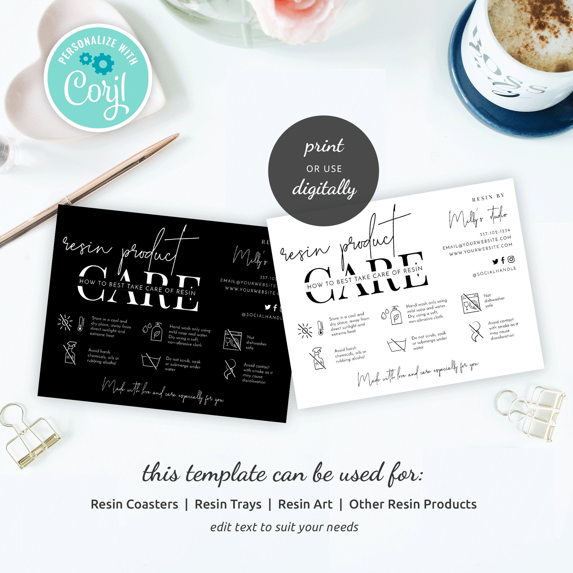 Resin Care Guide Template Editable Resin Product Care Card - Etsy Polska