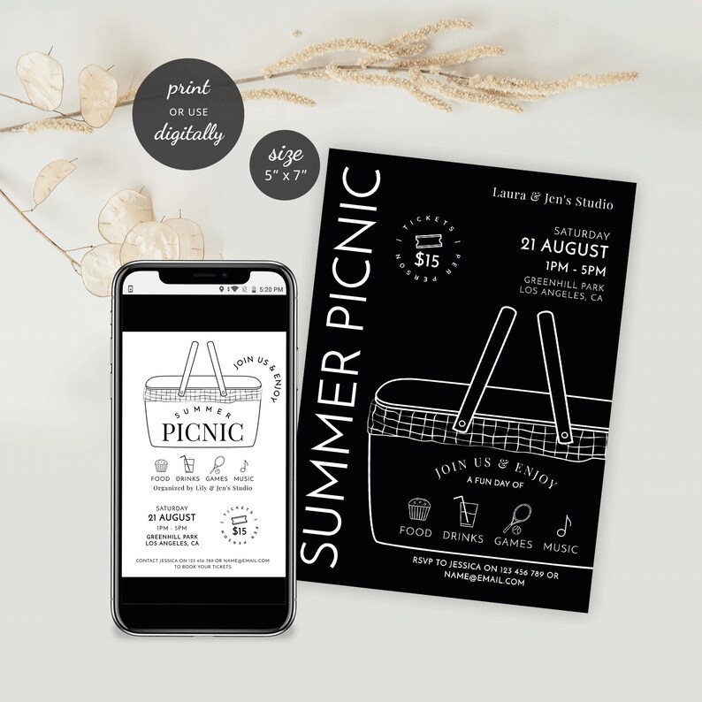 Editable Picnic Flyer Template Minimalist Park Event - Etsy