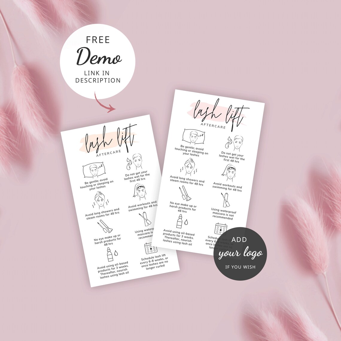 Editable Lash Lift Aftercare Template, Eyelash Lift & Tint Care Cards ...