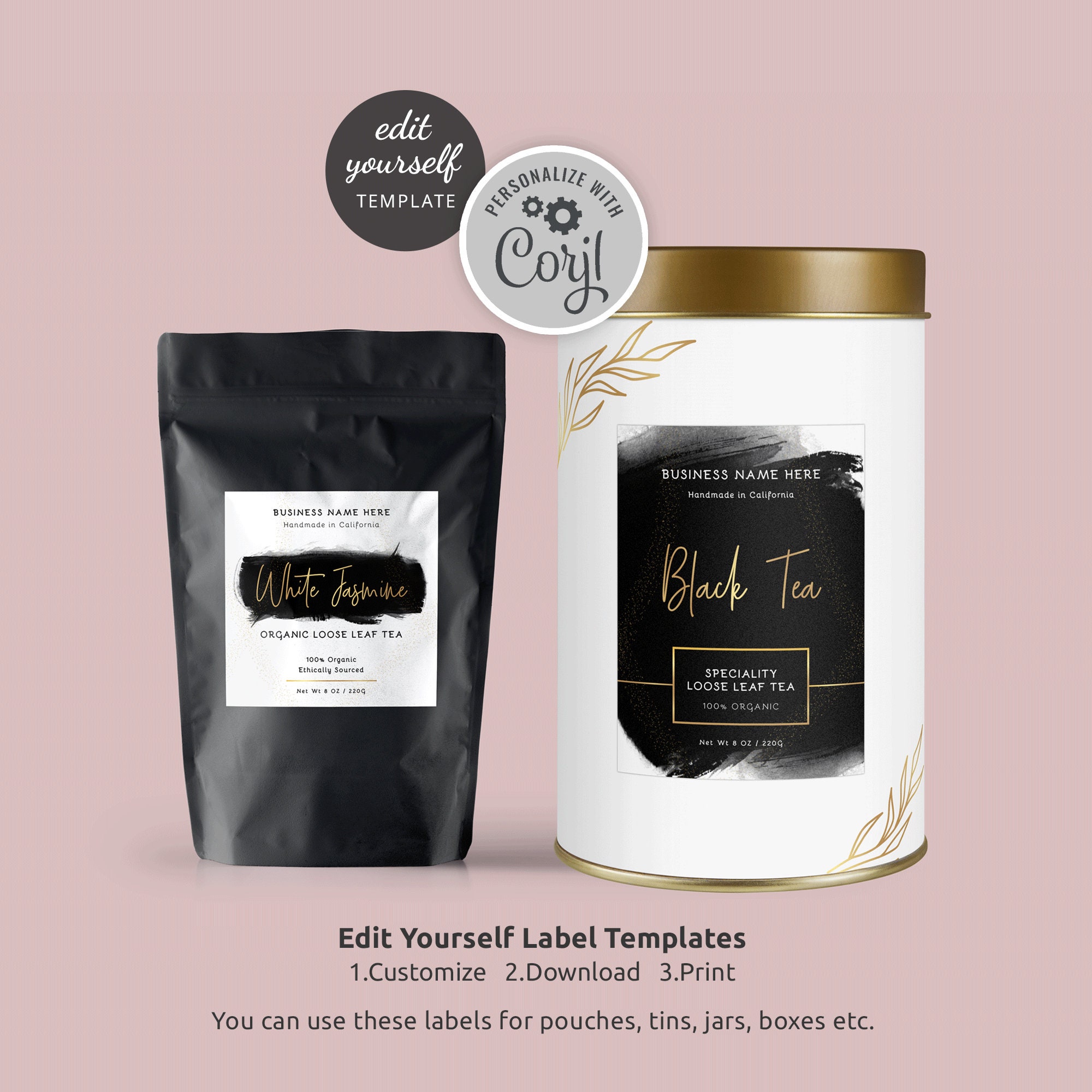 Editable Pouch Label Template, Custom Tea Box Labels, Printable Doypack ...