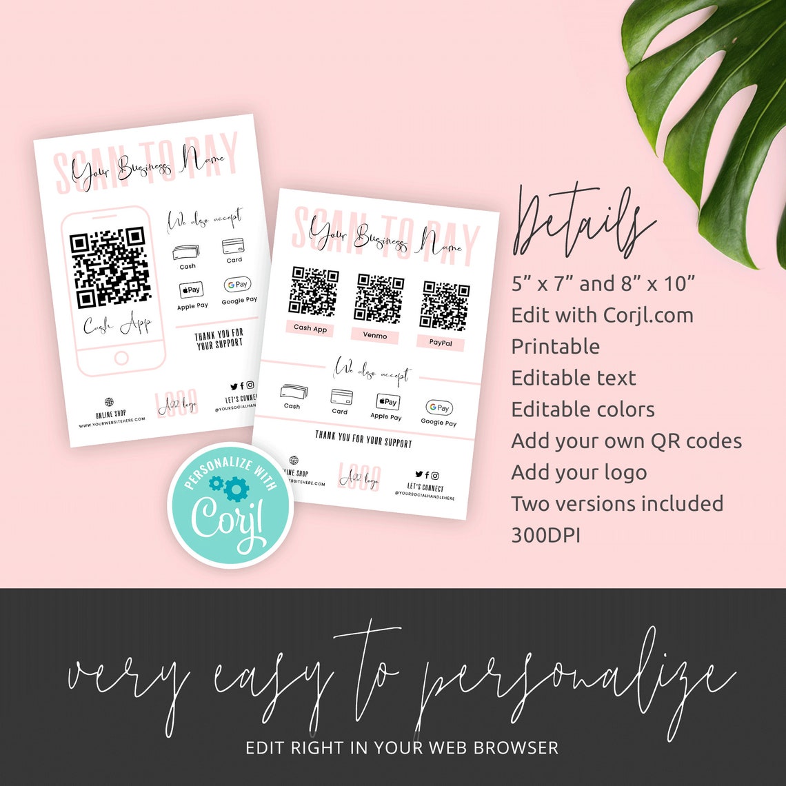 Scan to Pay QR Code Template Editable Scan Here to Pay Poster - Etsy