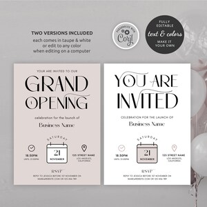 DIY Grand Opening Template, Modern Business Launch Event Invite Taupe ...