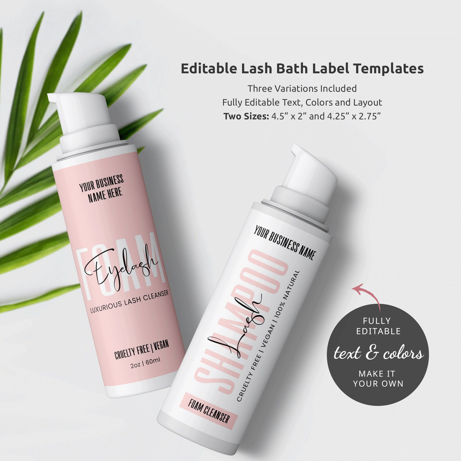 Lash Bath Label Template, Editable Eyelash Shampoo Bottle Wrapper ...