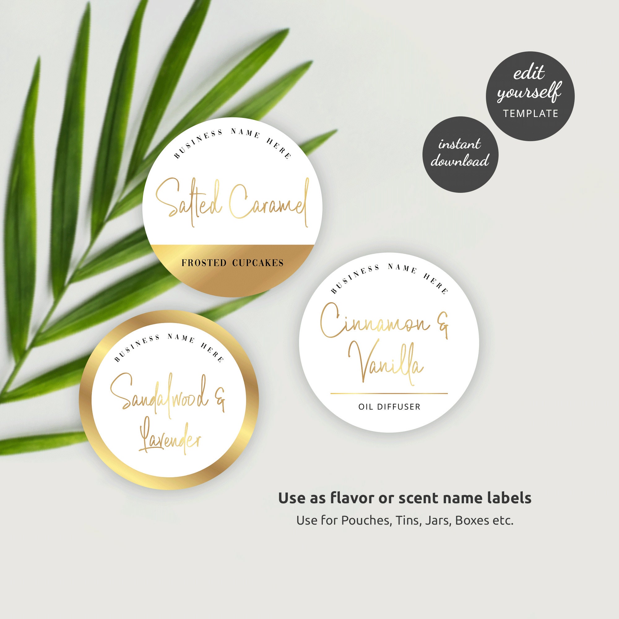 Faux Gold Scent Name Labels Template, Printable Flavour Round Stickers ...