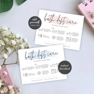 Bath Dust Care Card, Editable Bath Fizz Care Guide Template, Printable ...