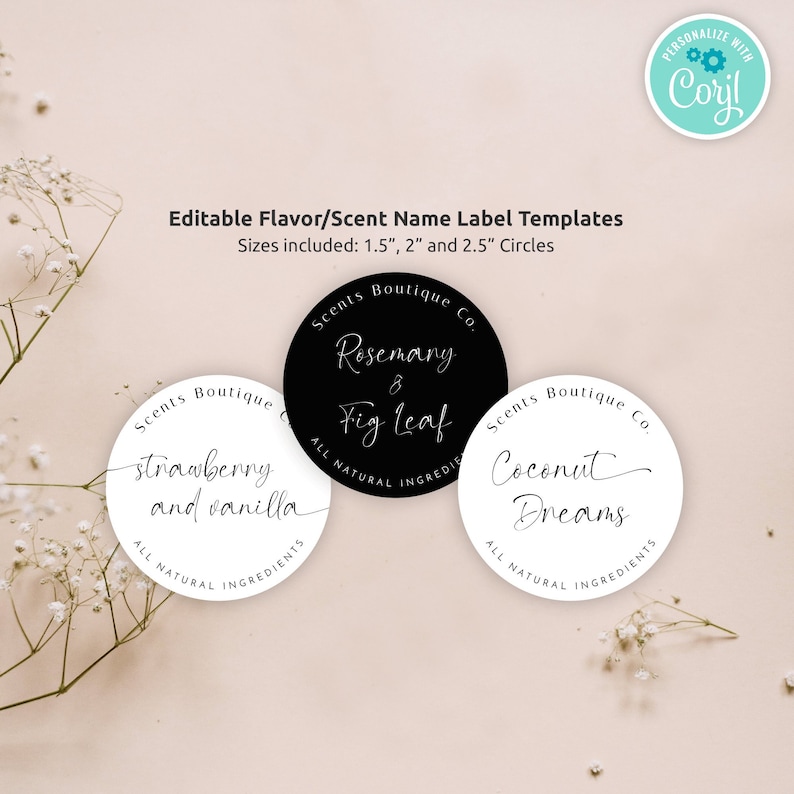 Chic Scent Name Round Labels, Elegant Product Flavor Name Template ...