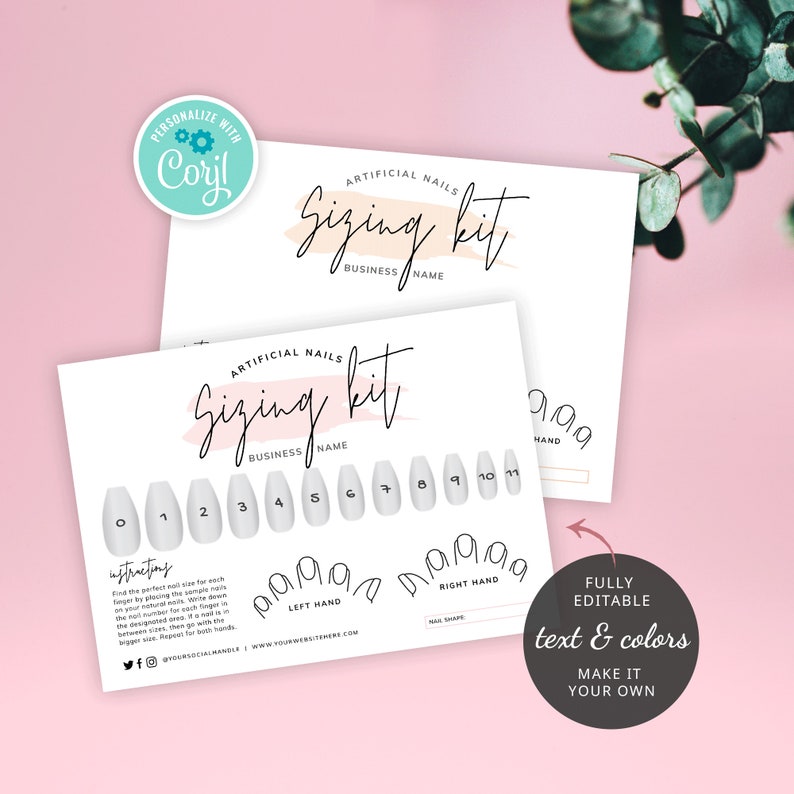 Editable Nail Sizing Kit Template, False Nails Size Chart, Nail ...