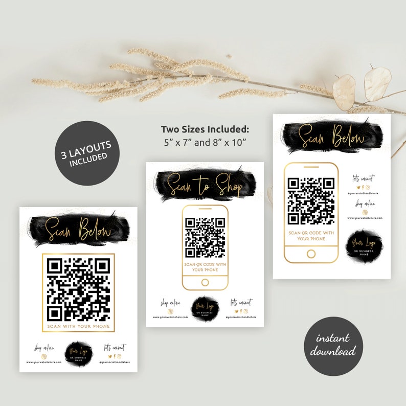 QR Code Board Template Editable QR Scan Sign Design Black & - Etsy
