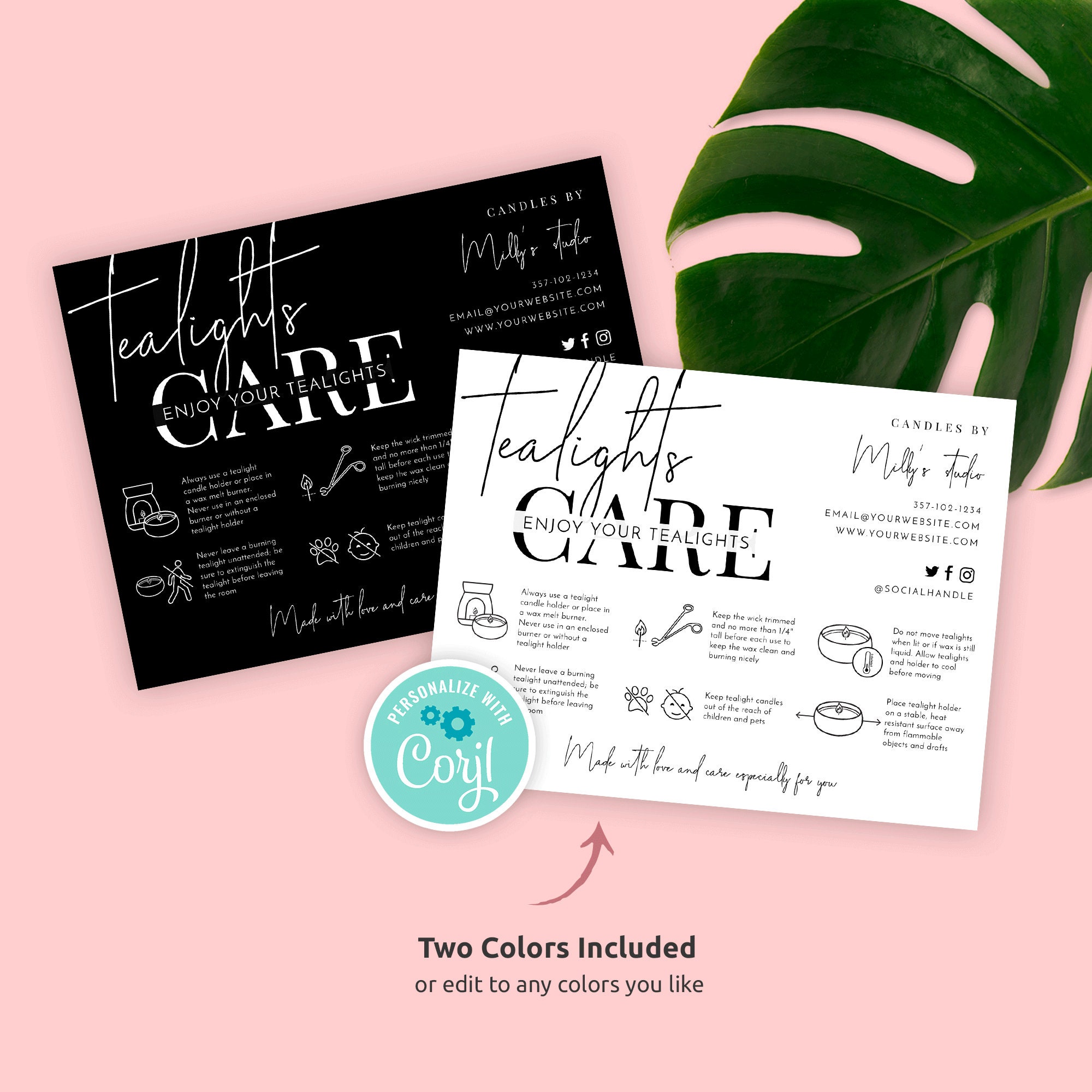Tea Lights Care Card Template, Editable Tealight Candles Warning Label ...