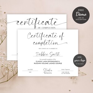 Elegant Certificate of Completion, Instant Award Certificate, Custom ...