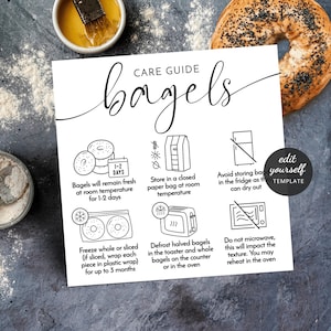 Minimal Bagel Care Card Template, Custom Bread Roll Storage ...