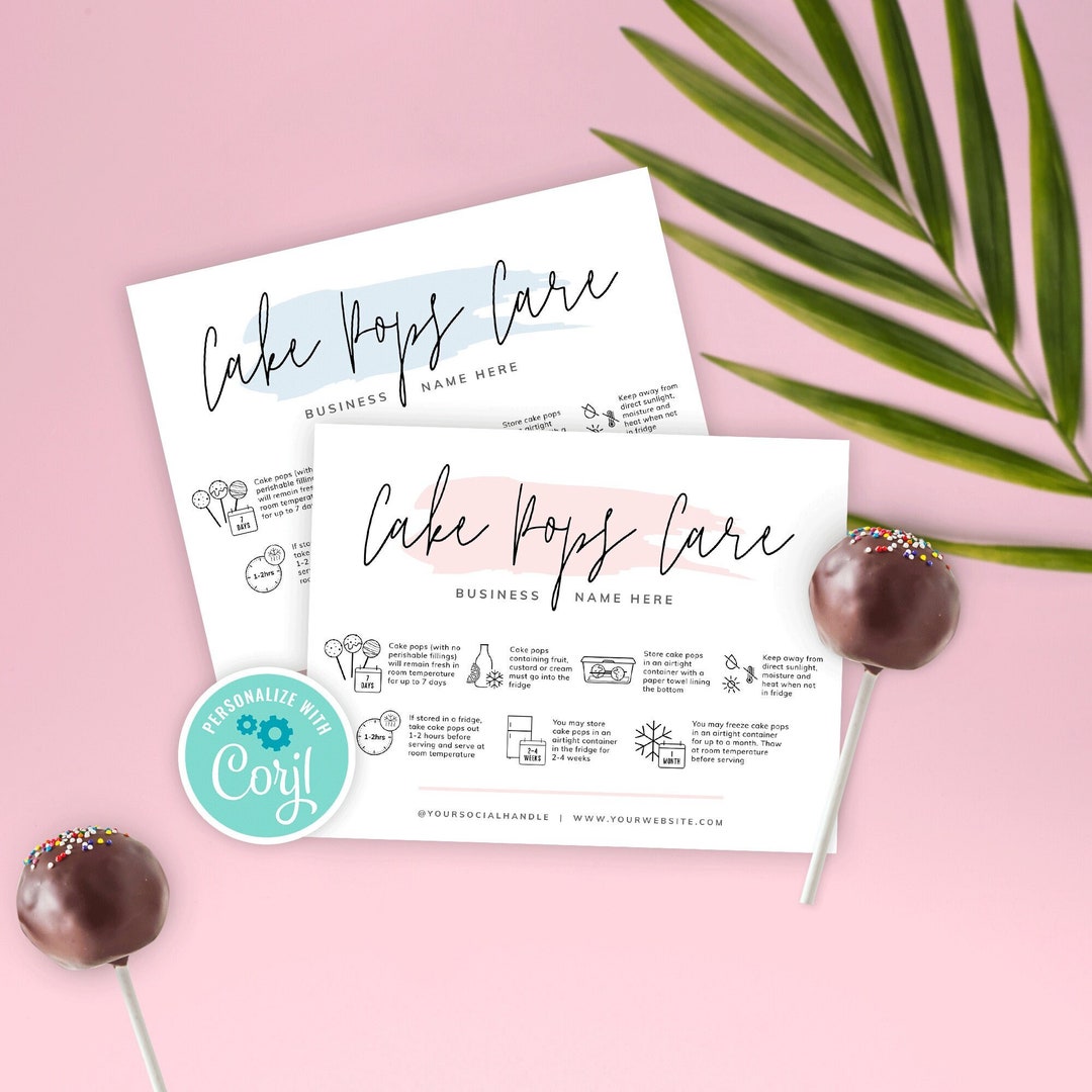 Editable Cake Pops Care Card, Printable Cake Pops Care Instructions ...