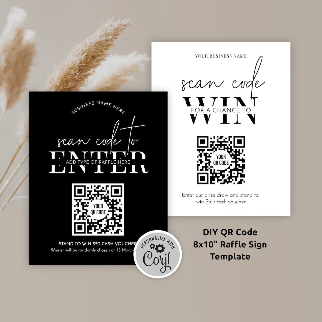 Minimal QR Code Raffle Sign Template, Custom Enter to Win Scannable ...
