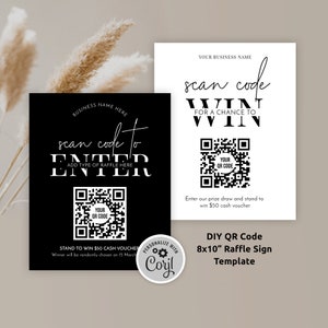 Minimal QR Code Raffle Sign Template, Custom Enter to Win Scannable ...