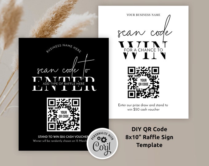 Minimal QR Code Raffle Sign Template, Custom Enter to Win Scannable ...