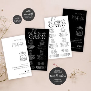 Oil Burner Care Card Template, Editable Tea Light Candle Diffuser ...
