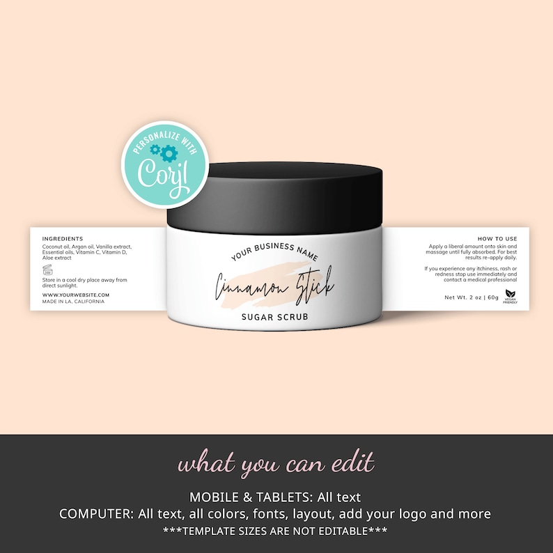 Editable Jar Label Template Cosmetics Jar Wrapper Labels - Etsy