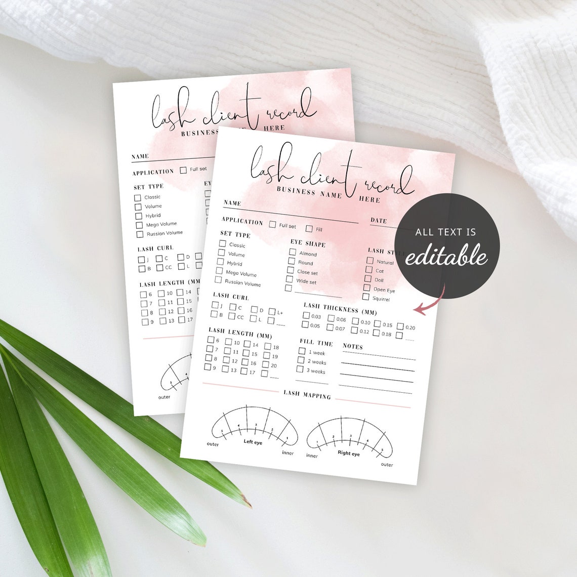 Lash Client Record Template, Editable Lash Mapping Printable Form ...