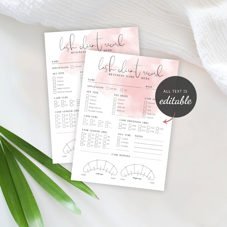 Lash Client Record Template, Editable Lash Mapping Printable Form ...