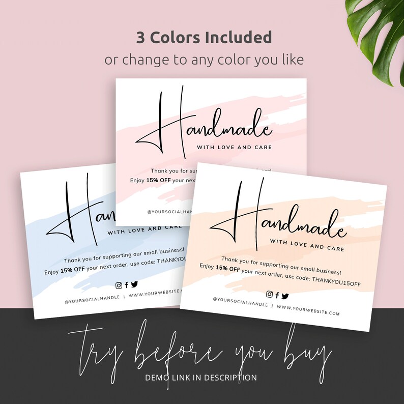 Custom Thank You Card Template Handmade With Love Cards | Etsy