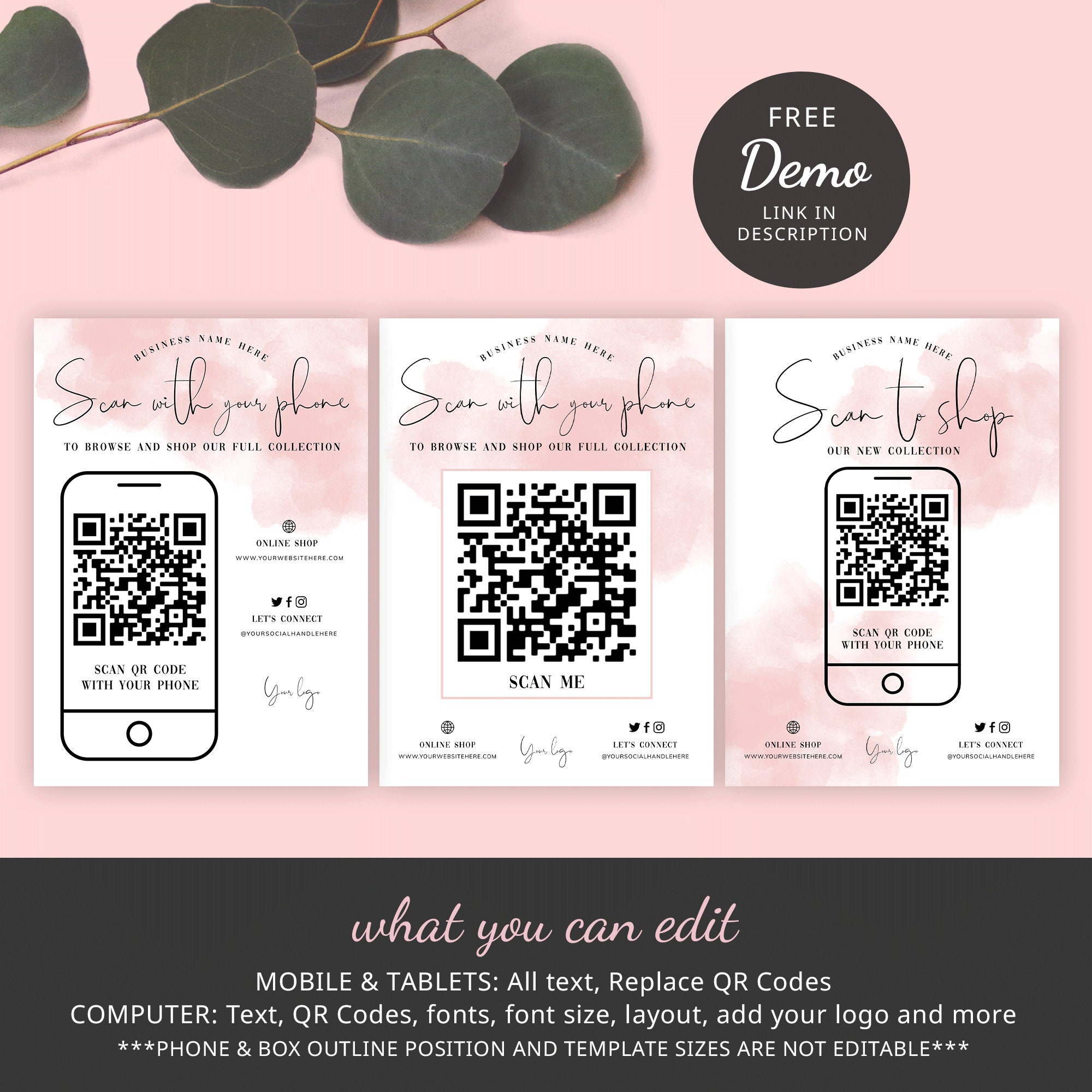 Feminine QR Code Sign Template Editable QR Code Poster | Etsy
