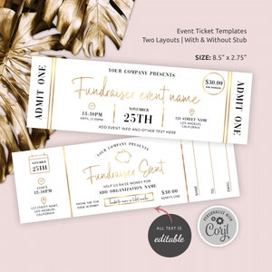 Fundraiser Event Ticket Template, Faux Gold Charity Raffle Ticket With ...