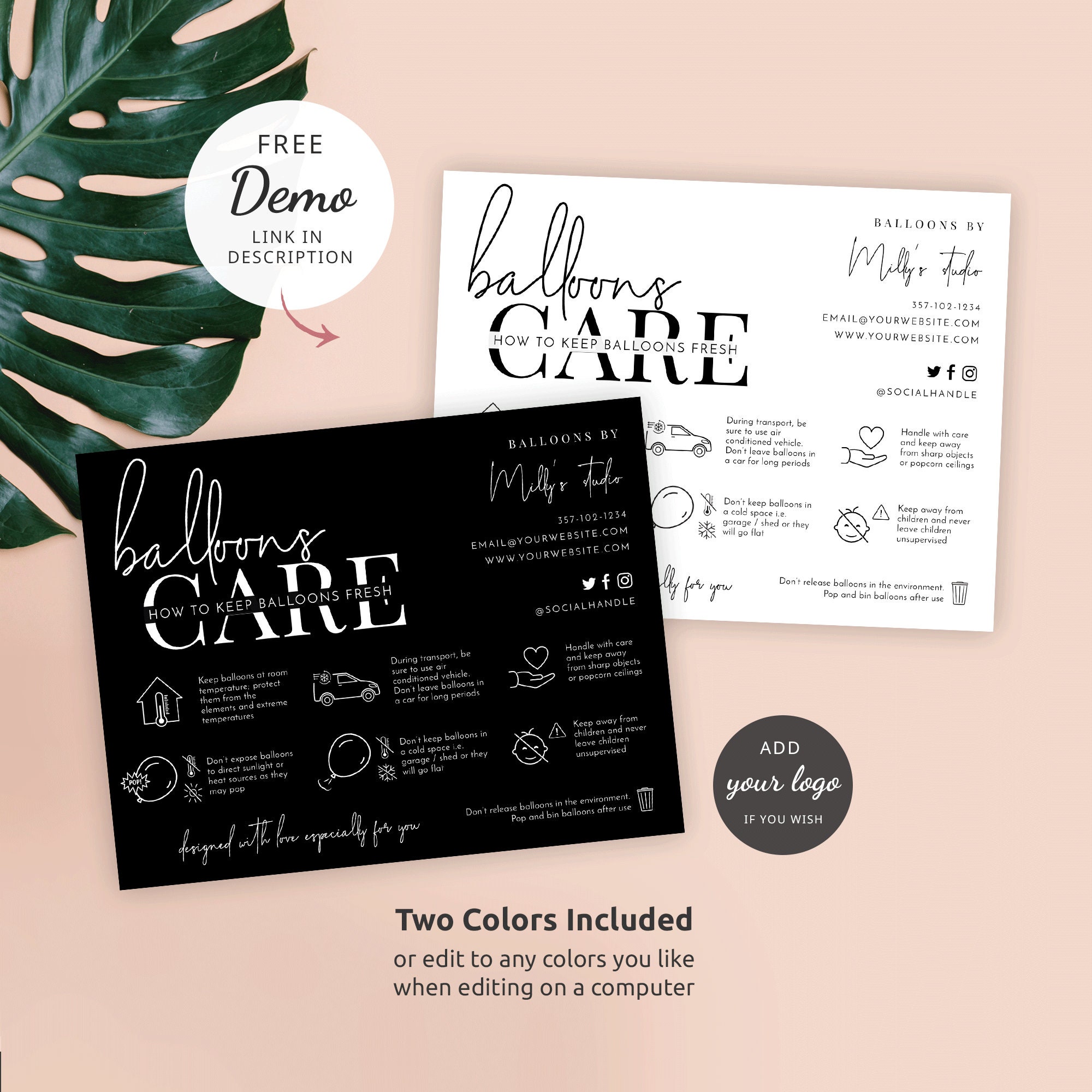 DIY Balloons Care Instructions Template, Air and Helium Balloon Warning ...