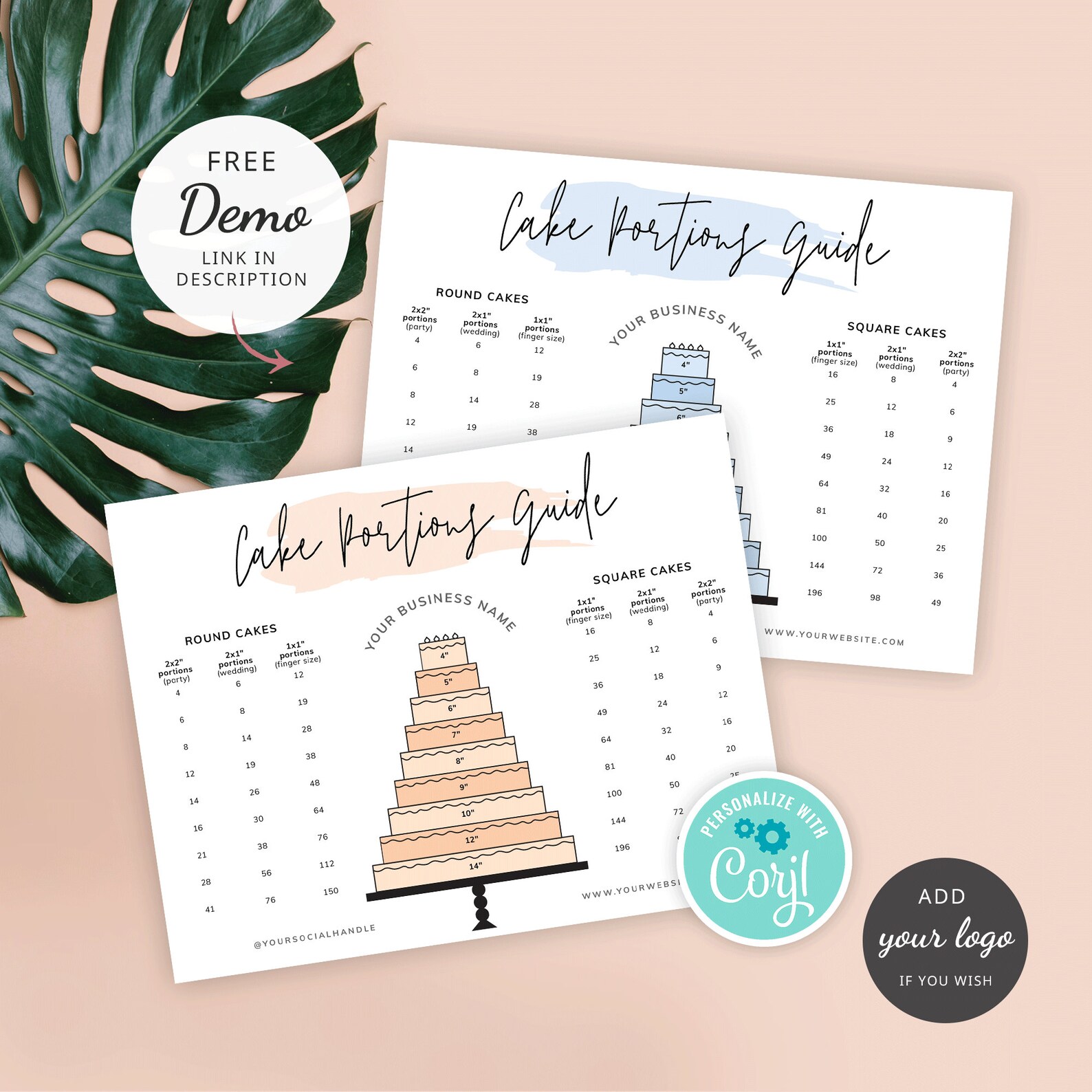 Editable Cake Portions Guide Template Printable Tiered Cake - Etsy