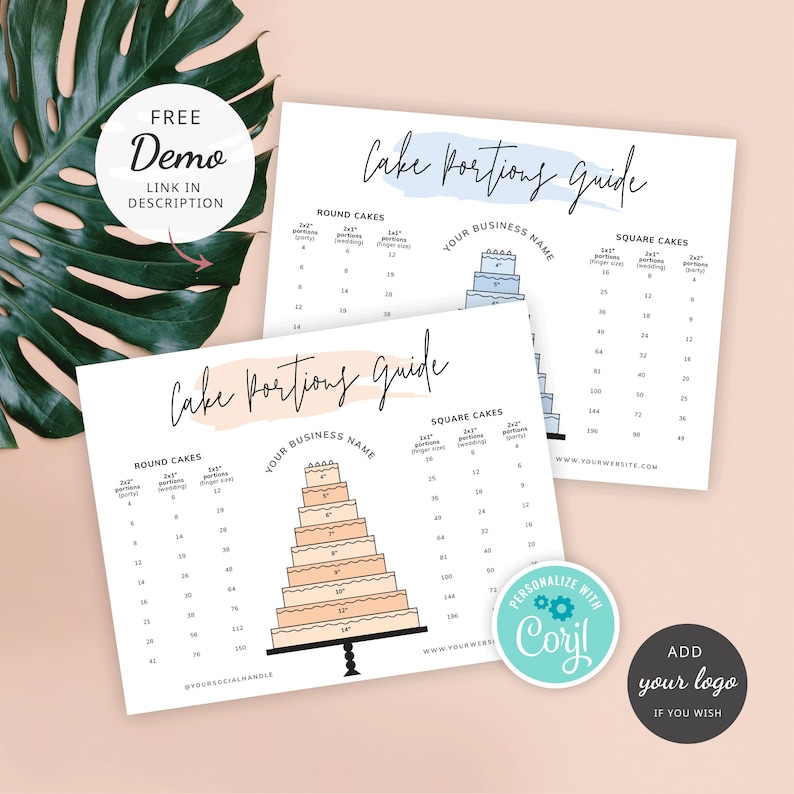 Editable Cake Portions Guide Template Printable Tiered Cake - Etsy