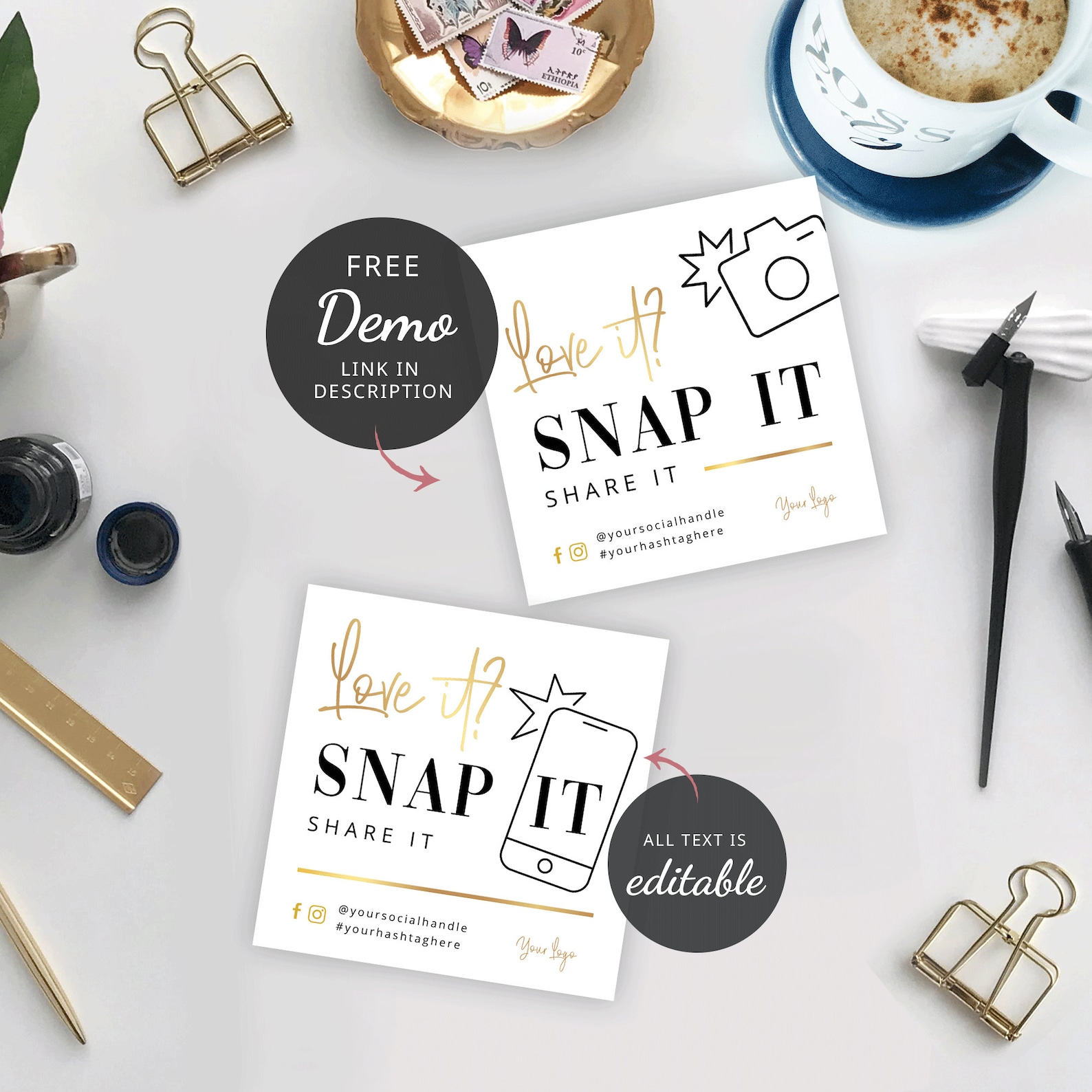 Snap It and Share It Card Template Faux Gold Snap It Sticker - Etsy