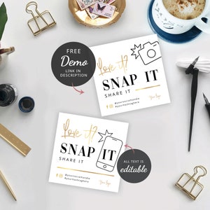 Snap It and Share It Card Template, Faux Gold Snap It Sticker ...