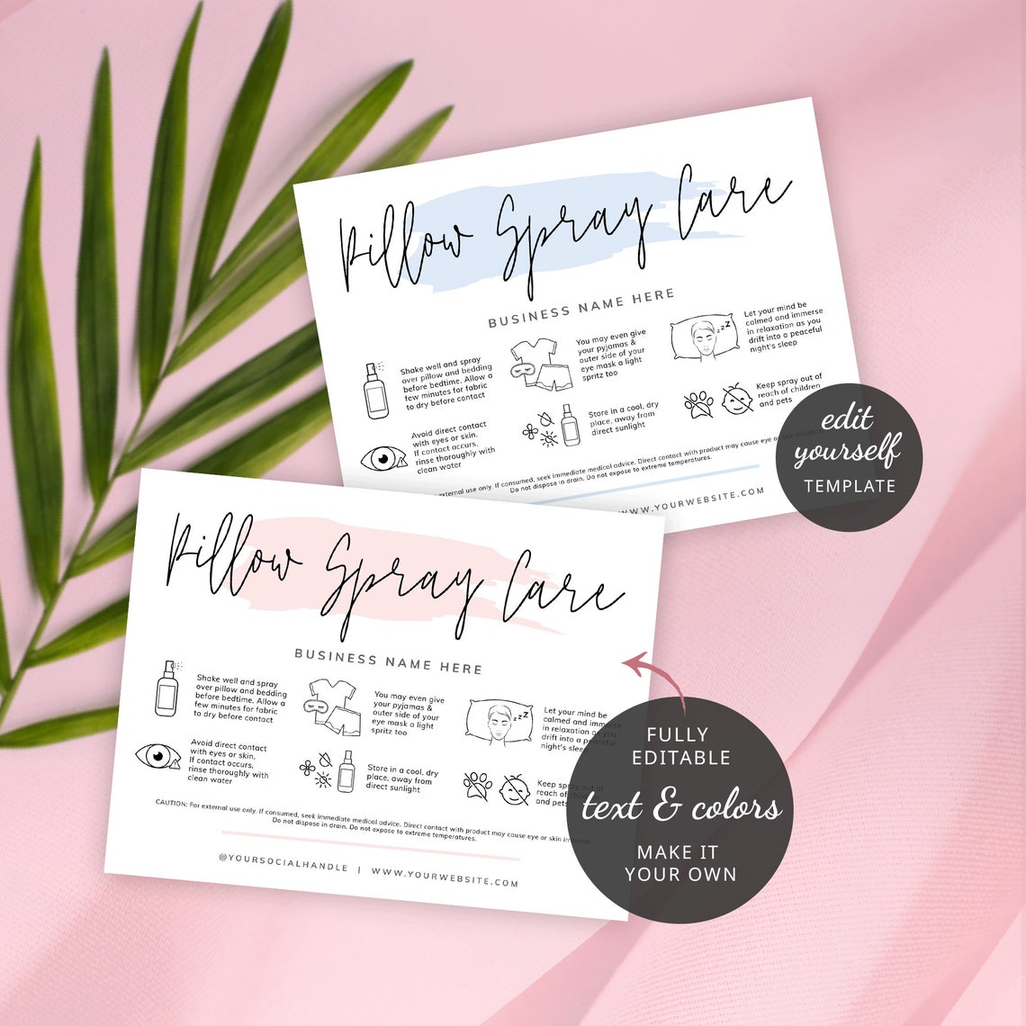 Pillow Spray Care Card Template Editable Sleep Mist Care - Etsy