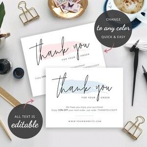Business Thank You Card Template, Editable Thank You for Order Insert ...
