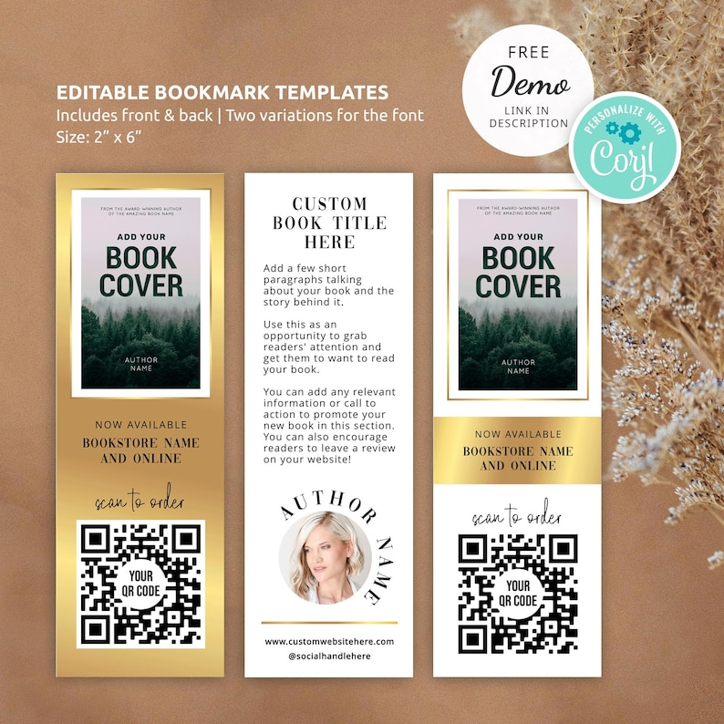 Author Marketing Bookmark Template, Faux Gold, Custom Book Cover ...
