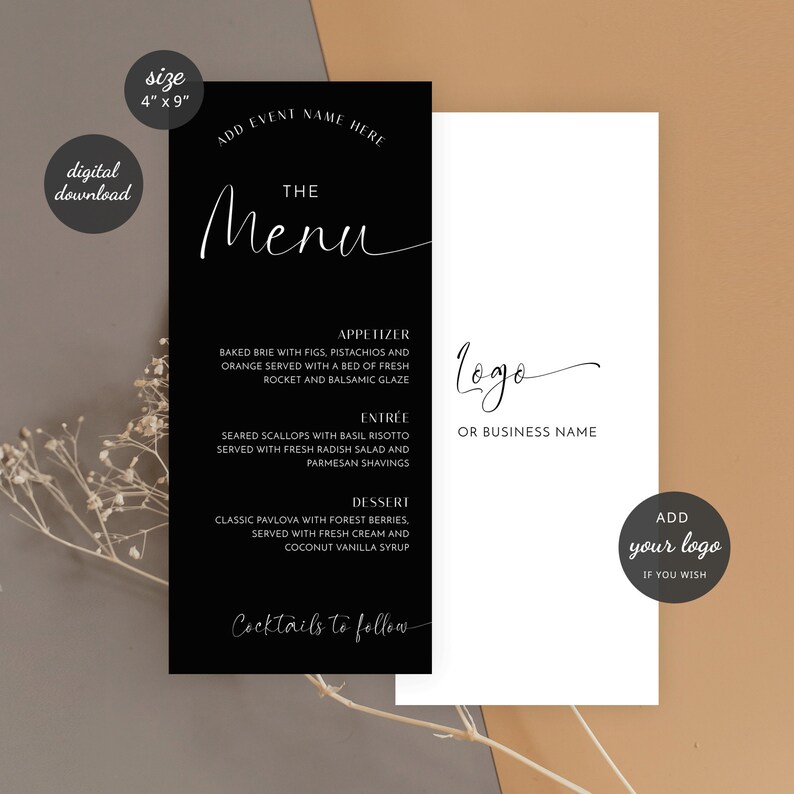 Elegant Dinner Menu Template Editable Charity Fundraiser - Etsy