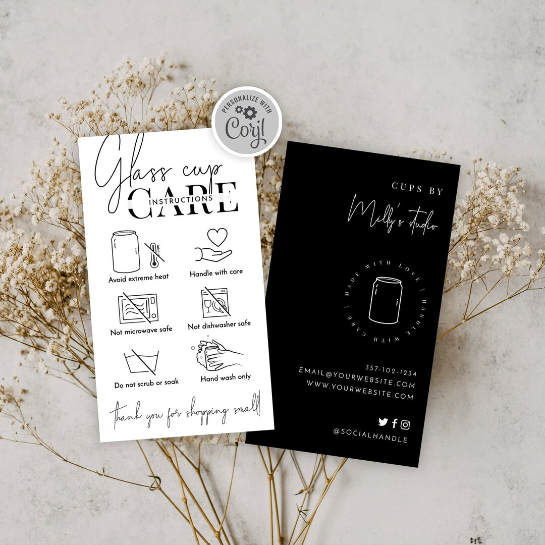 Minimalist Beer Glass Care Card, Personalized Glass Tumbler Care Guide ...
