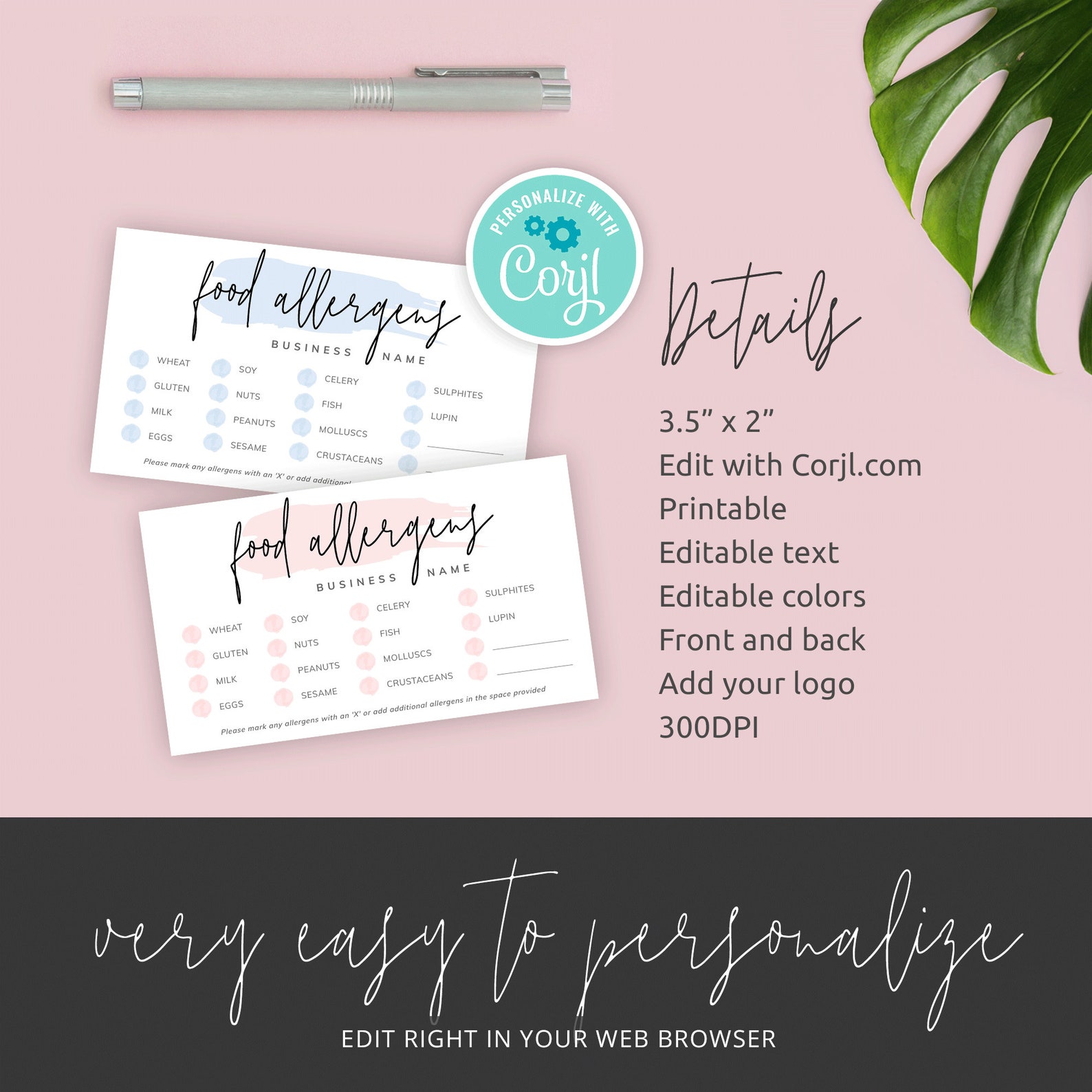 Printable Food Allergens Template, Editable Allergies Card Template ...