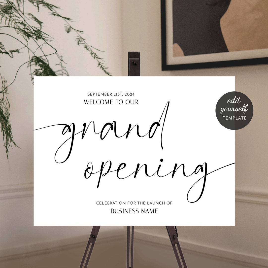 Business Grand Opening Welcome Sign Template, Elegant Boutique Launch ...