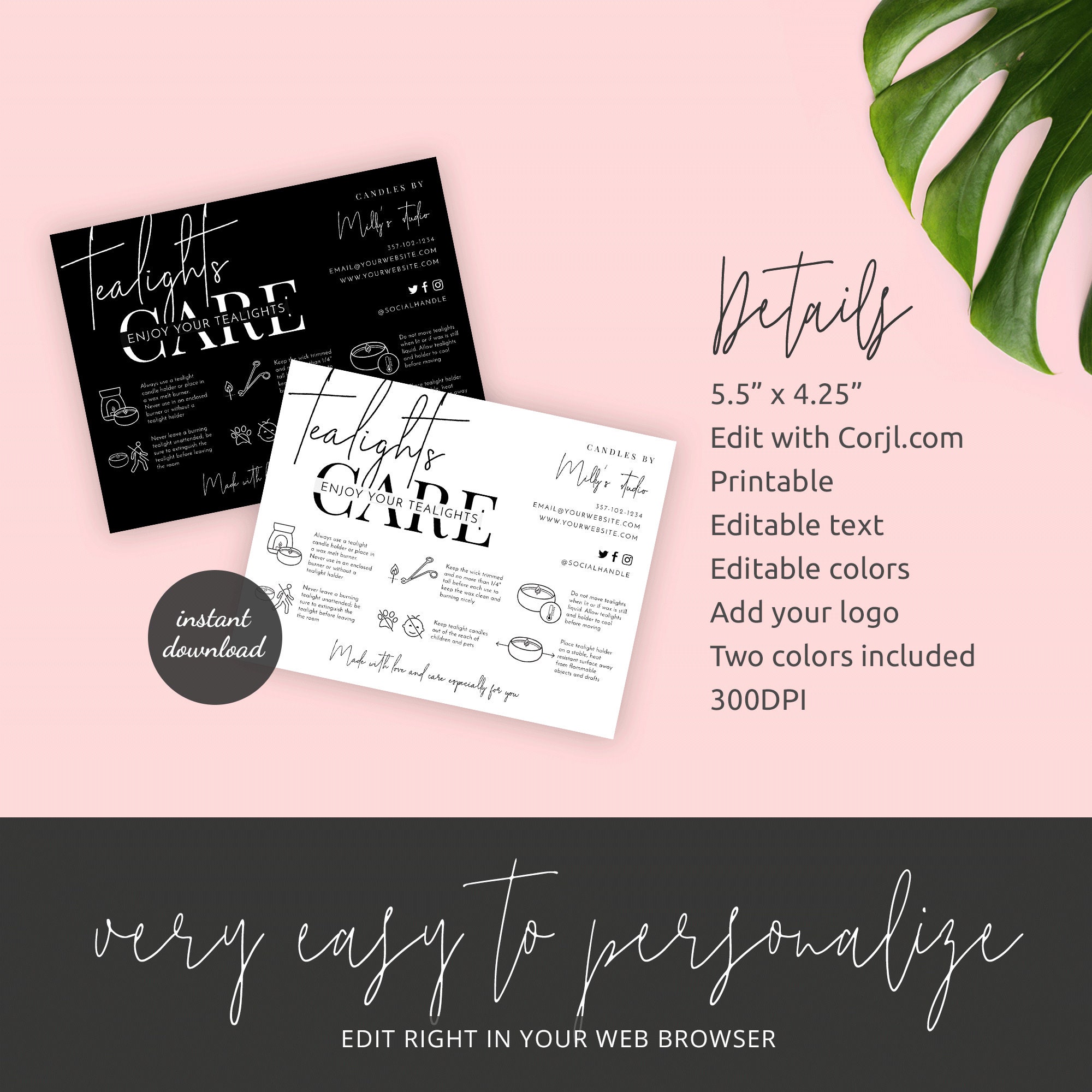 Tea Lights Care Card Template, Editable Tealight Candles Warning Label ...