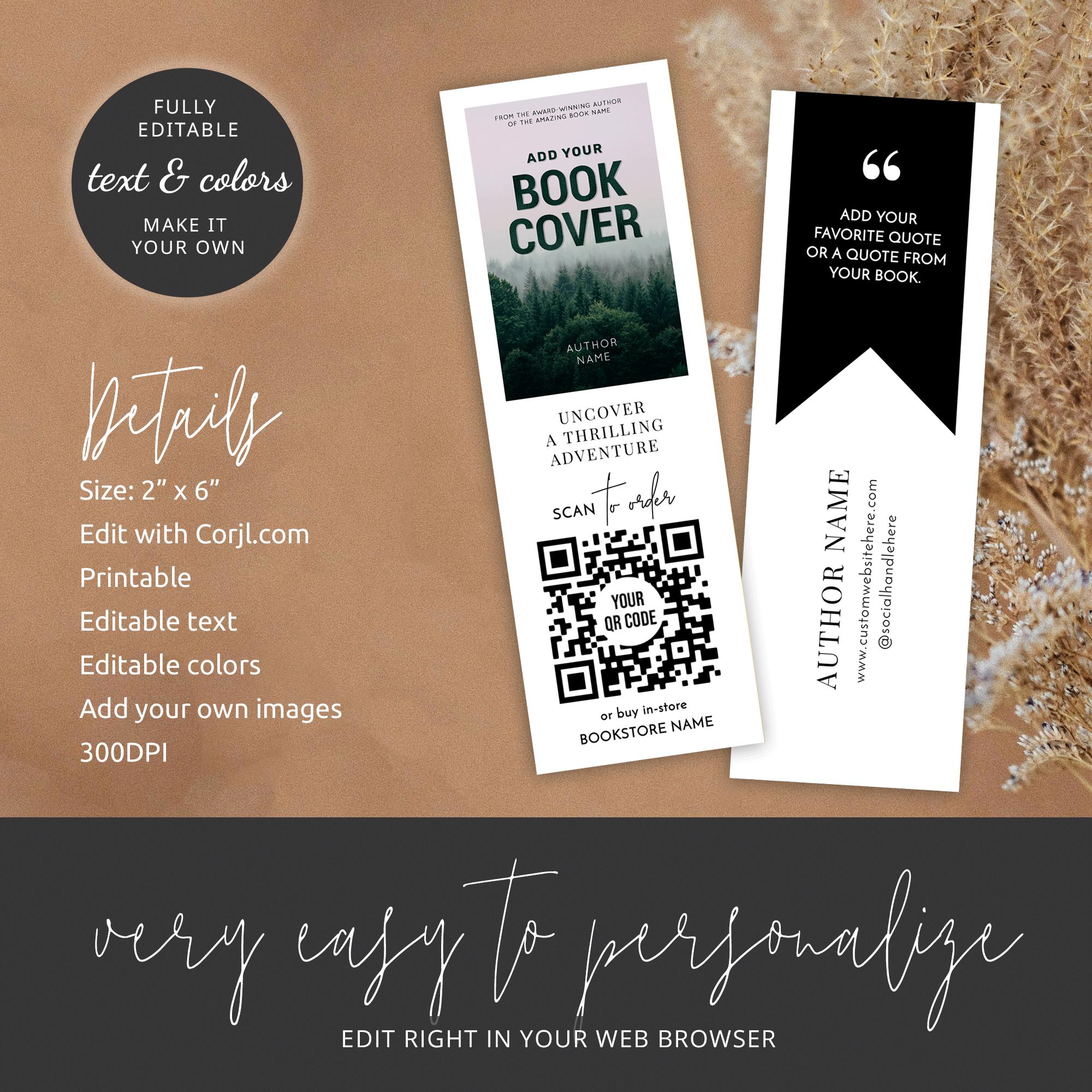 Author Bookmark Template, Custom Book Cover Bookmark, Minimalist Design ...