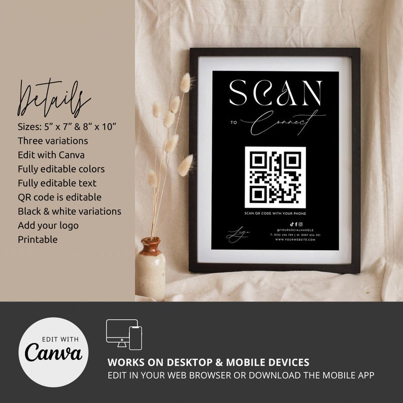 QR-Code-Zeichen Canva-Vorlage, minimalistische Scan-QR-Link-Platine ...