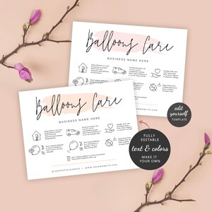 Balloons Care Guide Template, Editable Air and Helium Balloon Safety ...