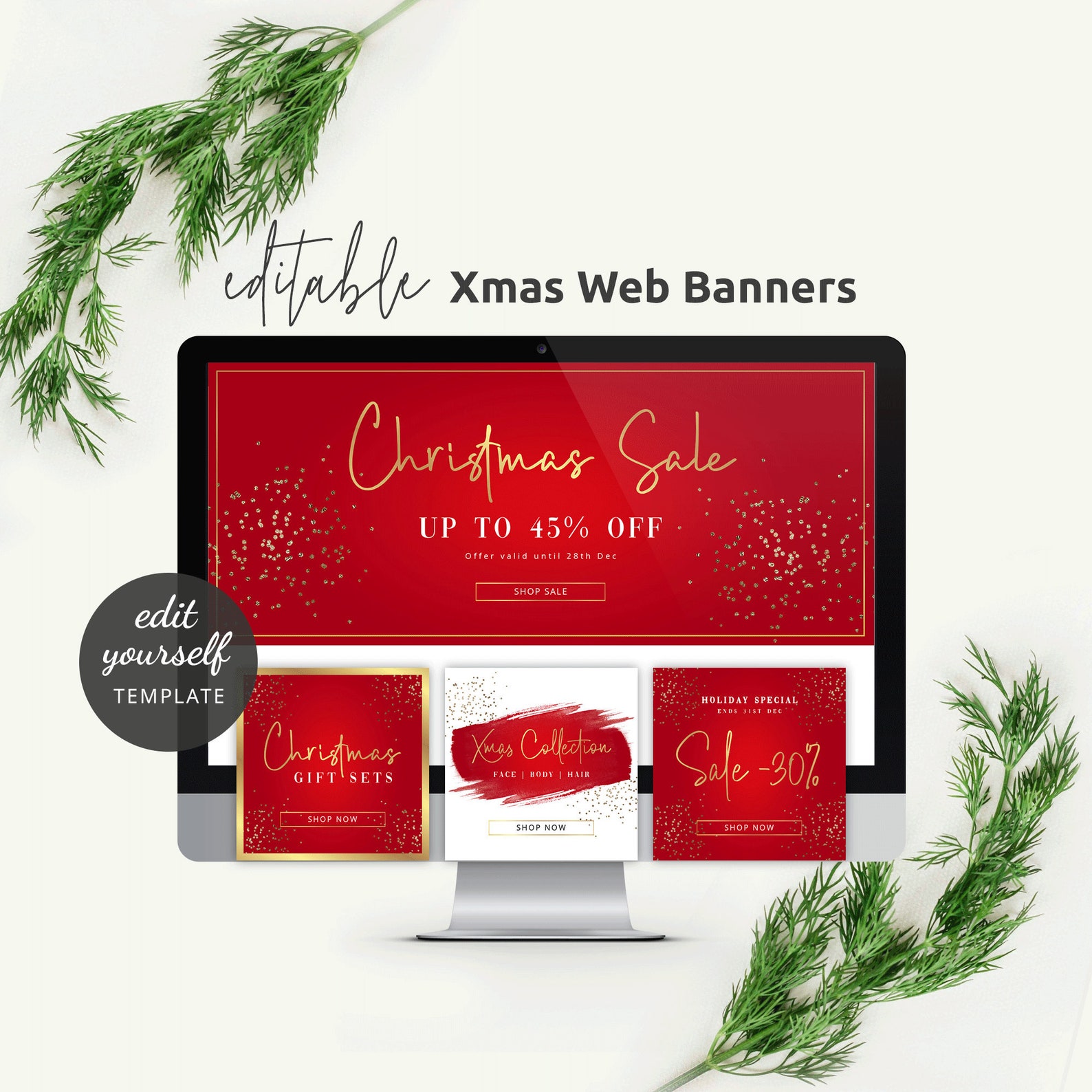 Christmas Website Banner Template Editable Holiday Web - Etsy