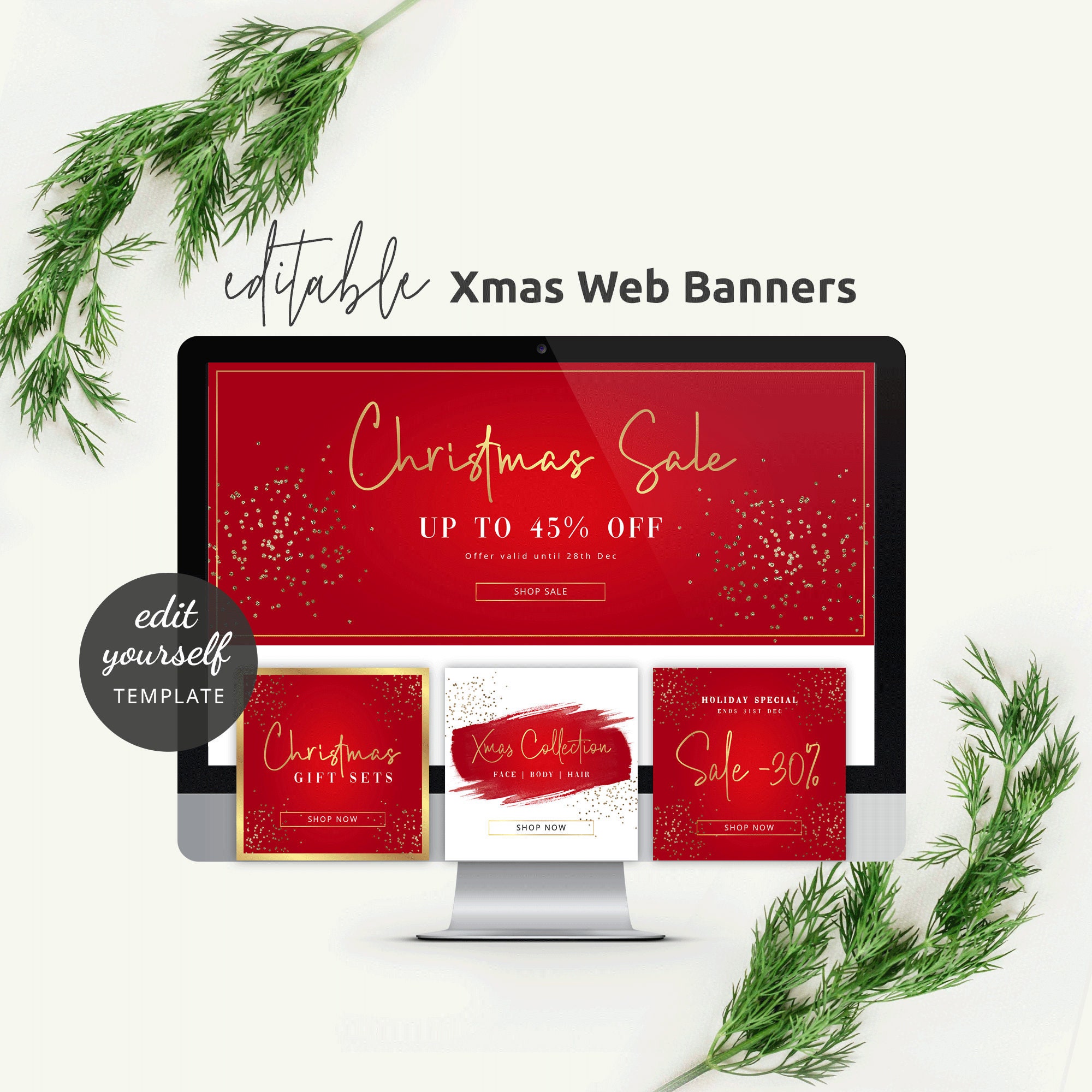 Christmas Website Banner Template Editable Holiday Web - Etsy