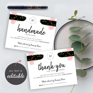 Customizable Thank You Card Template, Small Business Thank You Package Inserts, Handmade With ...