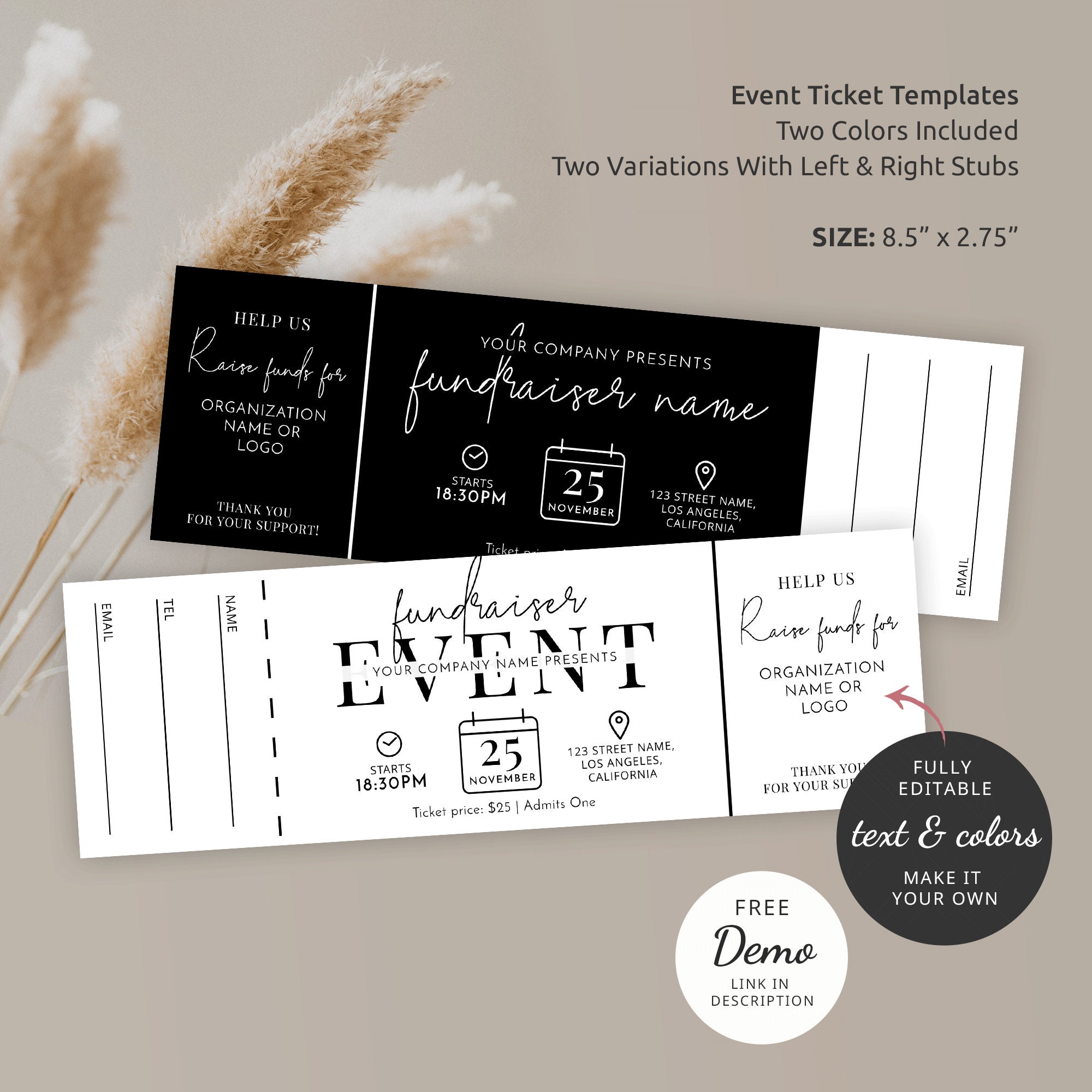Minimalist Charity Ticket Template, Fundraiser Raffle Token Printable ...