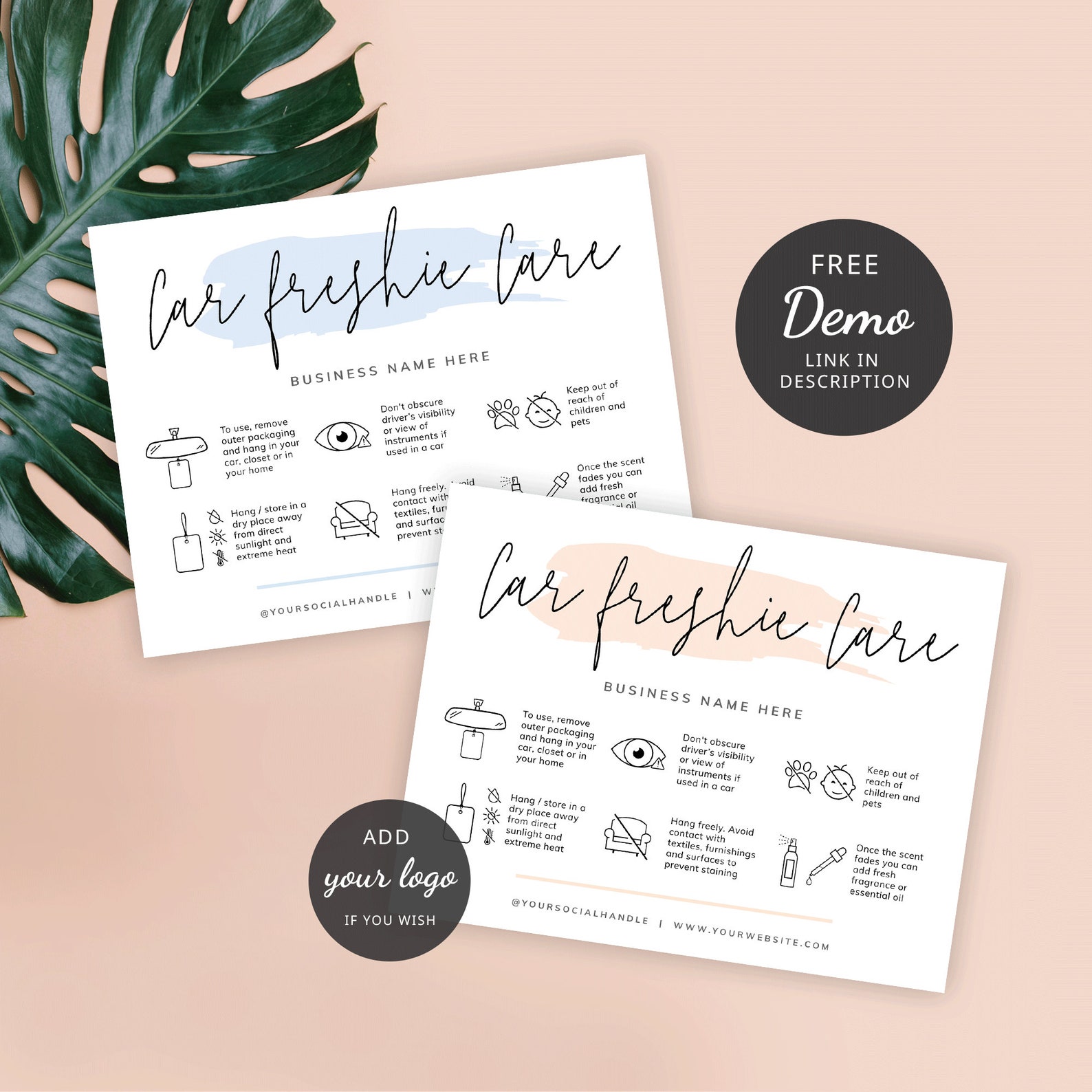 Car Freshie Care Card Template, Feminine Felt Sublimation Car Freshener ...